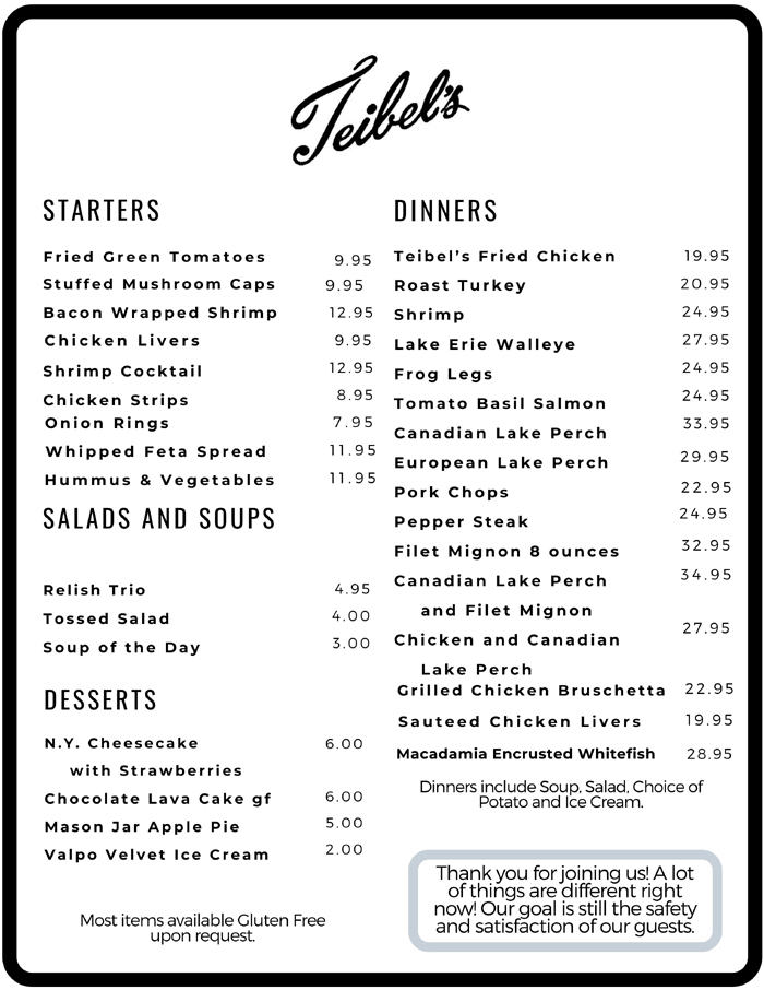 Teibel’s: The Schererville Restaurant for Carry Out